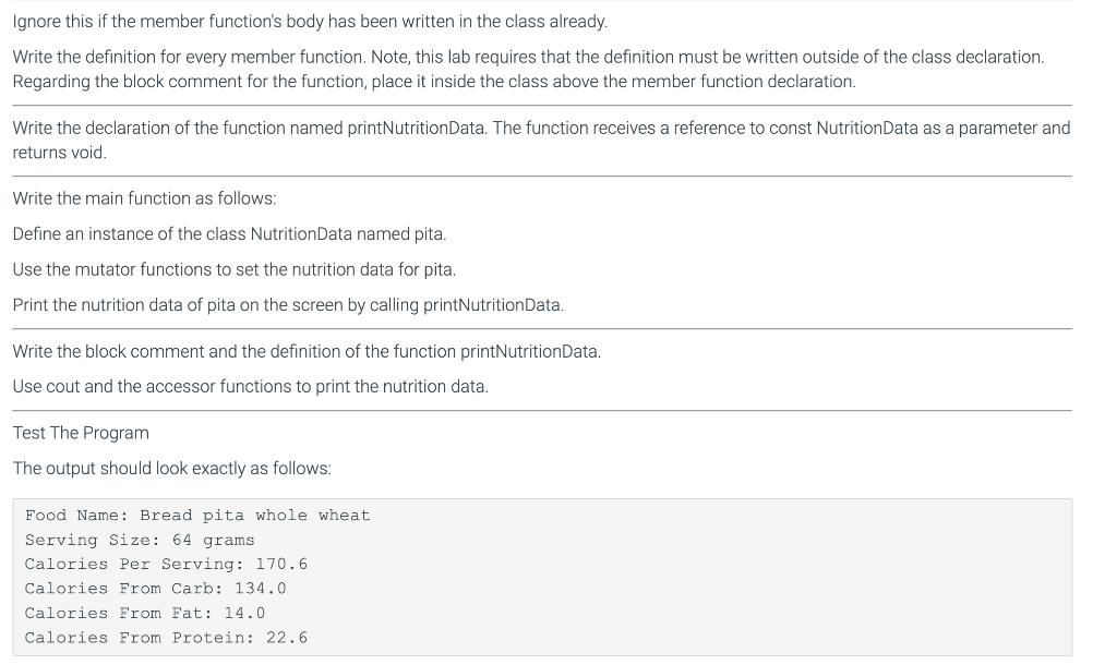Solved This program processes nutrition information with a | Chegg.com