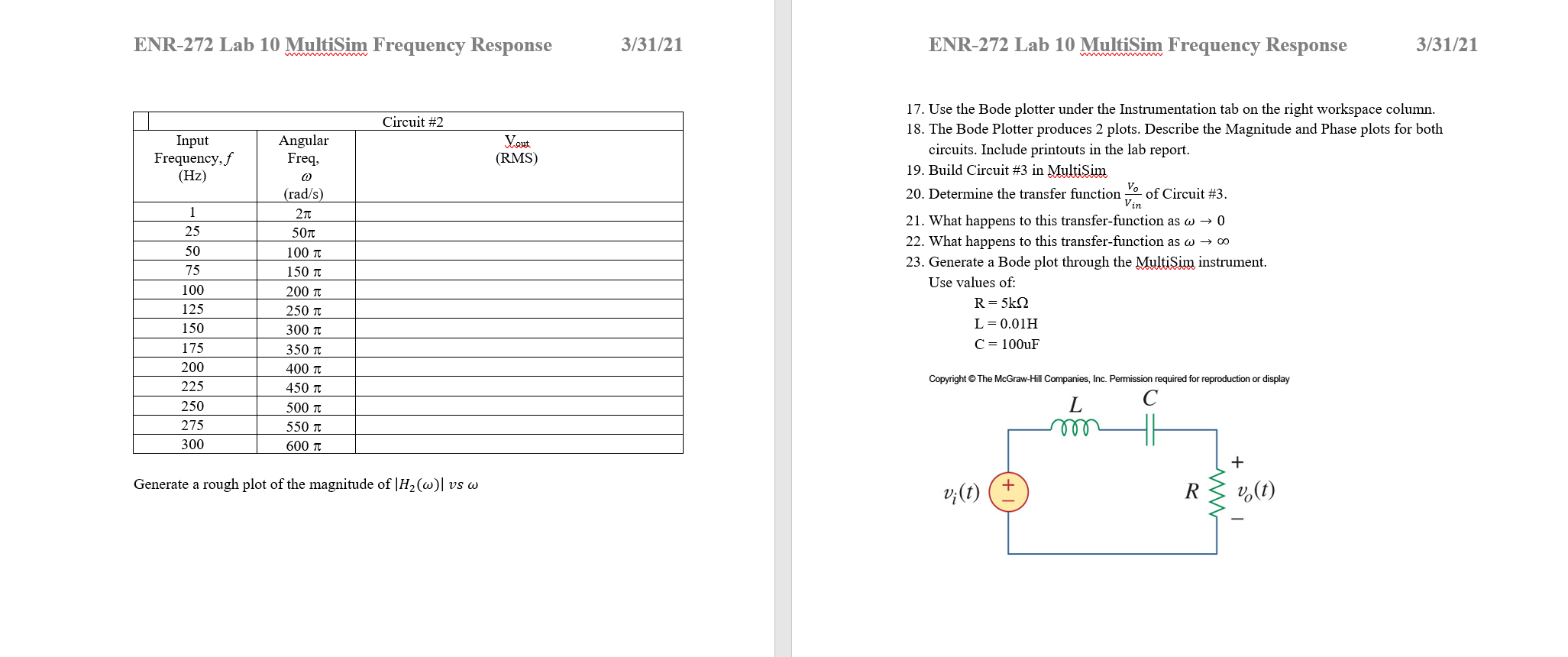 Solved ENR-272 Lab 10 MultiSim Frequency Response 3/31/21 | Chegg.com