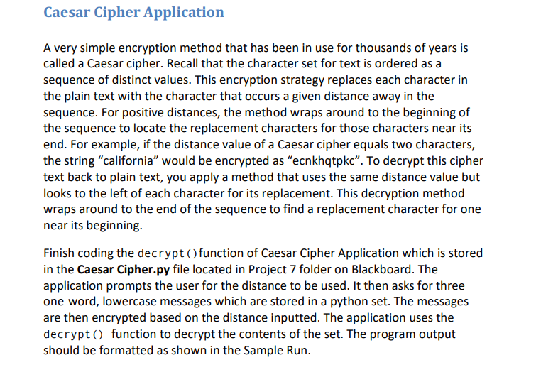 Solved Caesar Cipher Application A very simple encryption | Chegg.com