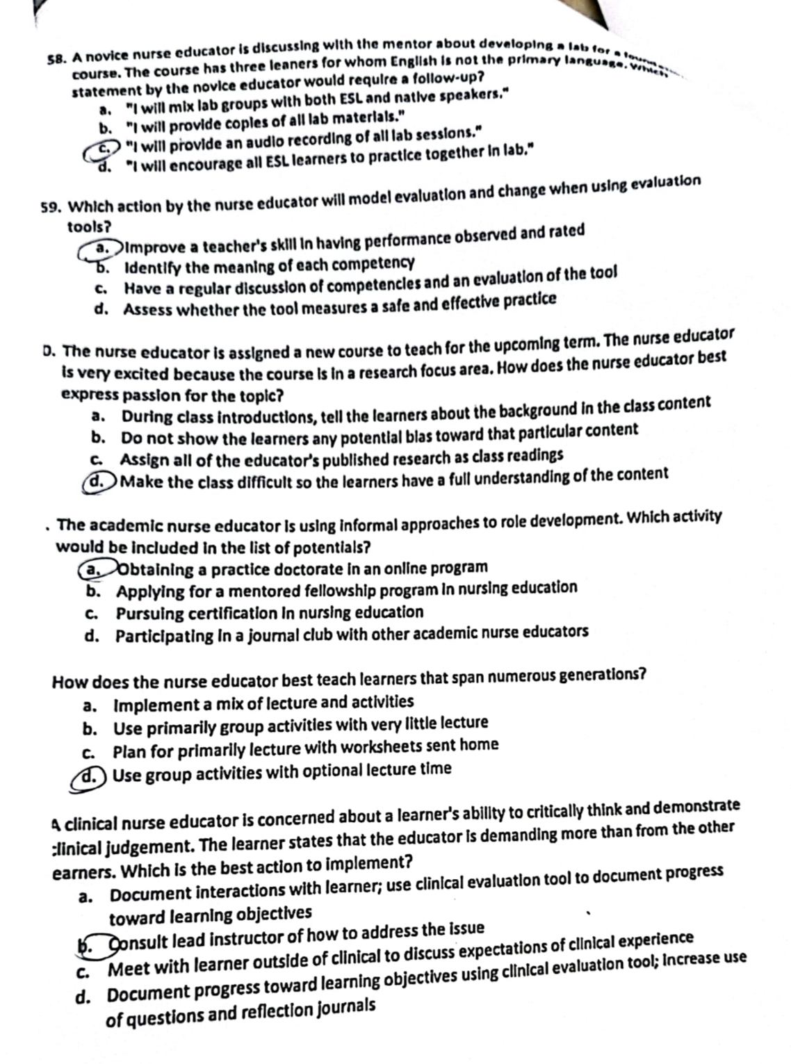 Solved 58. A novice nurse educator is discussing with the | Chegg.com