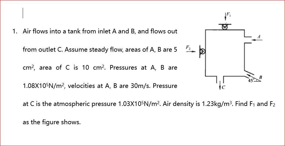 Solved 1. Air flows into a tank from inlet A and B, and | Chegg.com