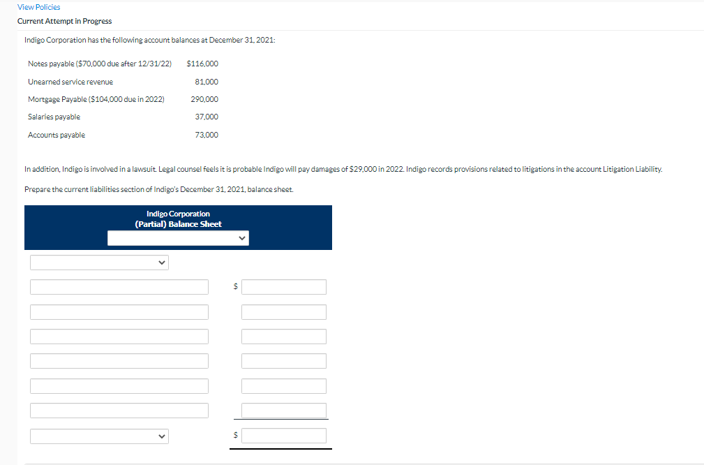 Solved View Policies Current Attempt in Progress Indigo | Chegg.com
