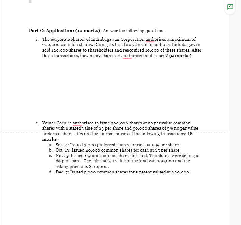 Solved Part C: Application: (10 marks). Answer the following | Chegg.com