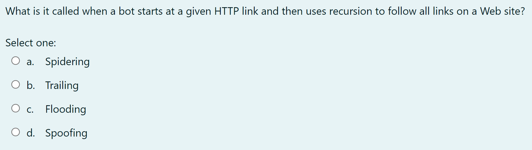 Solved What is it called when a bot starts at a given HTTP | Chegg.com