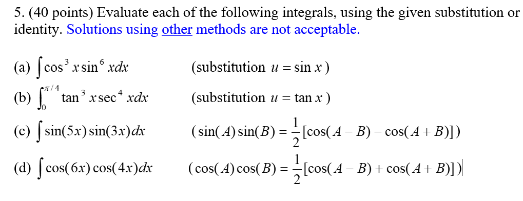 Solved (40 ﻿points) ﻿Evaluate each of the following | Chegg.com