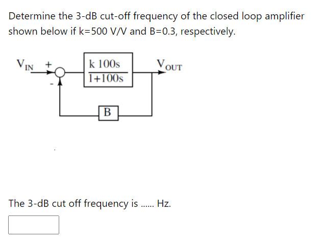 Solved Determine the 3-dB cut-off frequency of the closed | Chegg.com