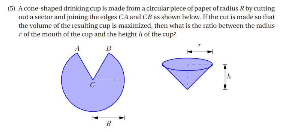 Solved (5) A cone-shaped drinking cup is made from a | Chegg.com