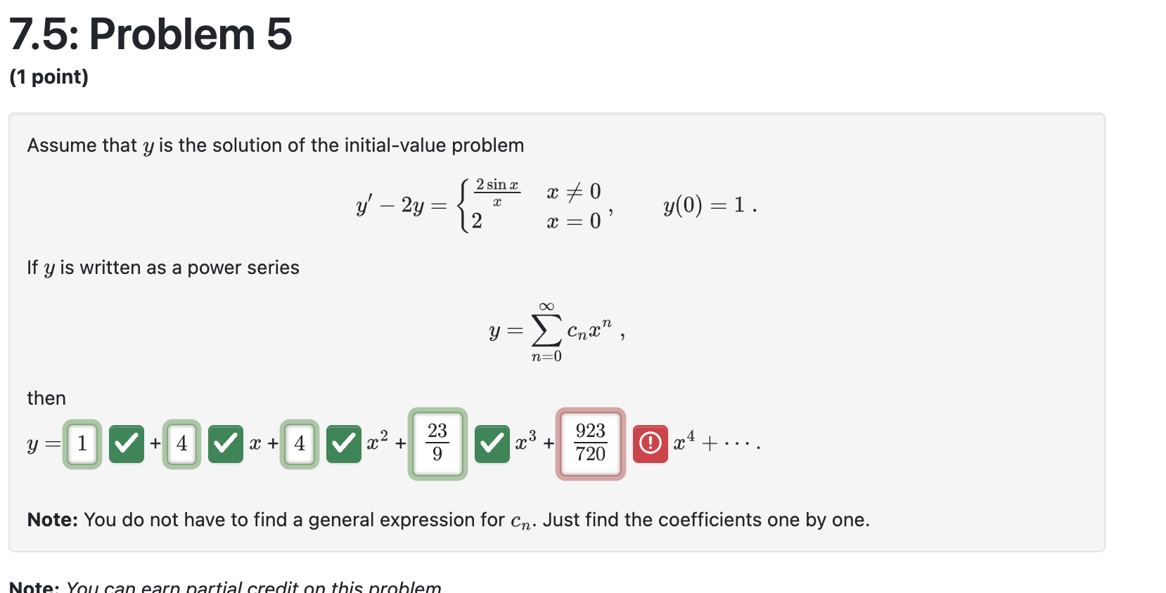 Solved by an EXPERT 7.5: Problem 5(1 ﻿point)Assume that y is ﻿the | Chegg.com