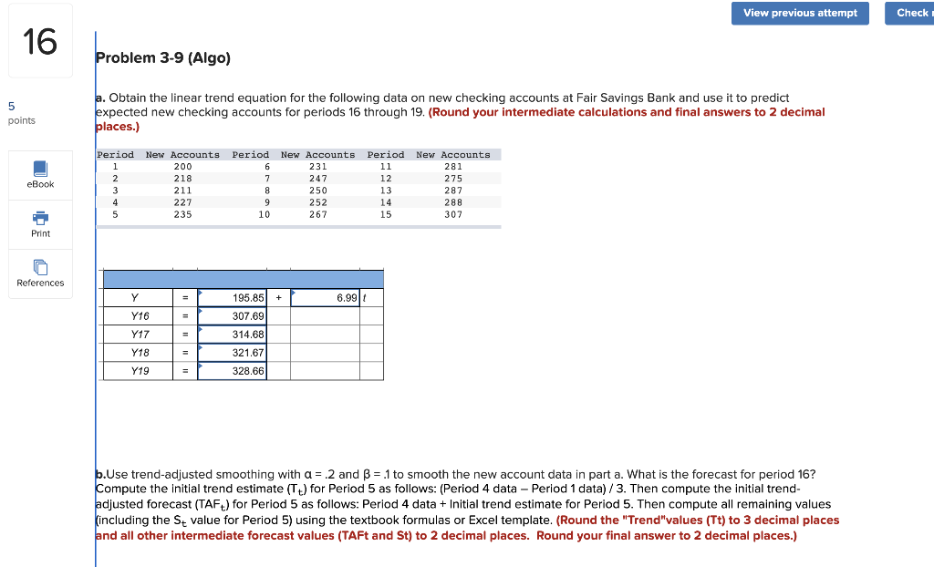 a. Obtain the linear trend equation for the following | Chegg.com