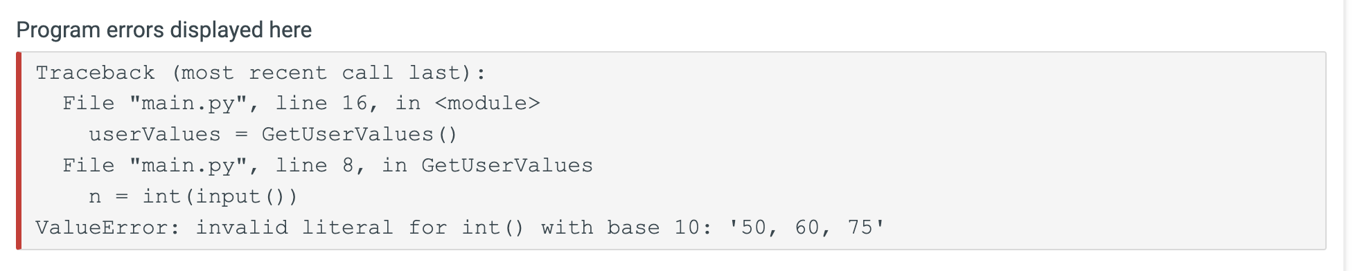 5.22 LAB: Output values in a list below a user | Chegg.com