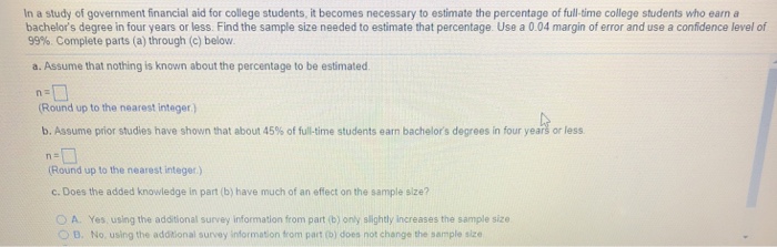 Solved In a study of government financial aid for college | Chegg.com