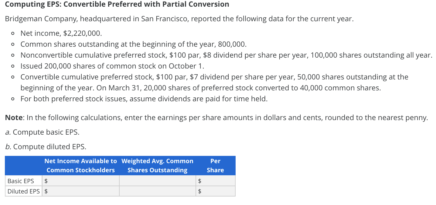Solved Computing EPS: Simple Capital Structure At the end of | Chegg.com