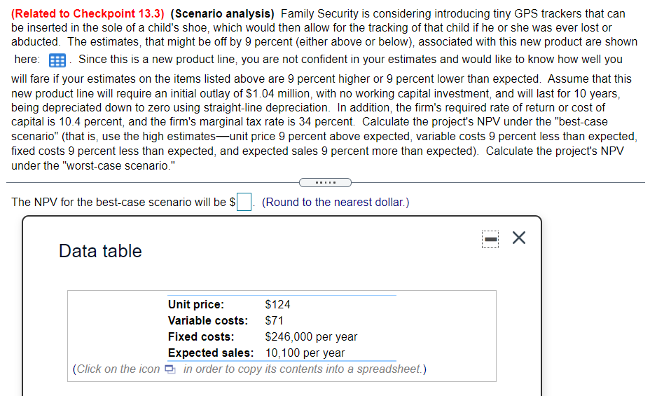 Solved (Related to Checkpoint 13.3) (Scenario analysis) | Chegg.com