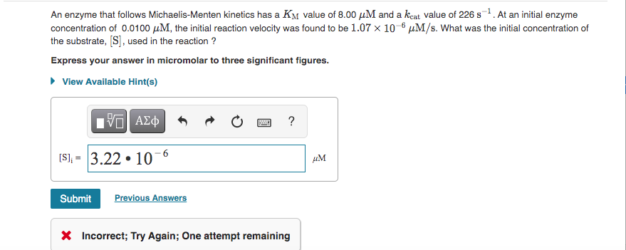 Solved An enzyme that follows Michaelis-Menten kinetics has | Chegg.com