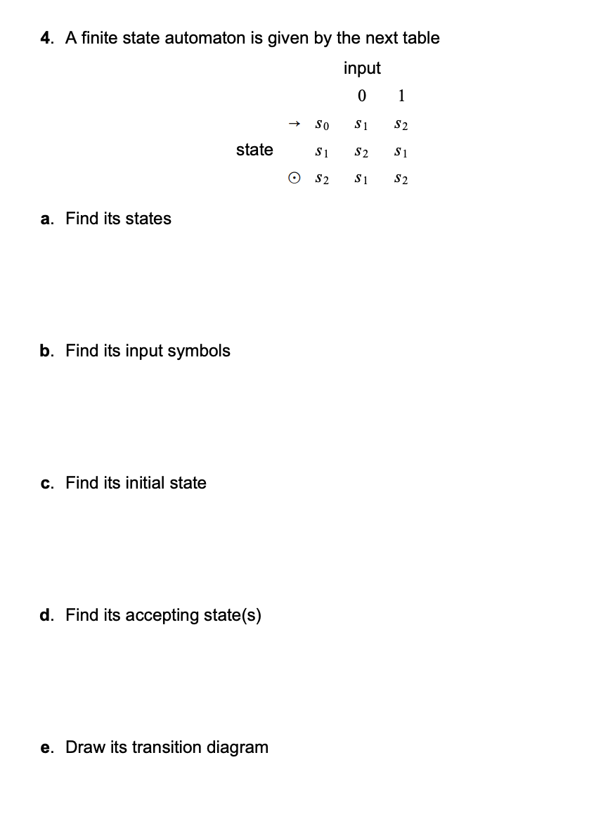 Solved 4. A finite state automaton is given by the next | Chegg.com