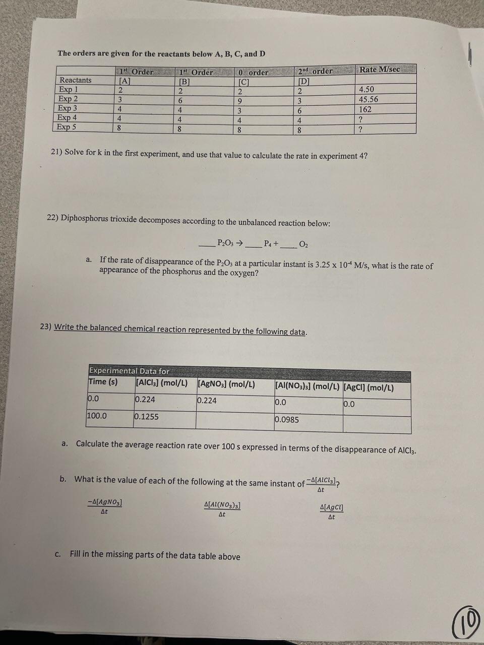 Solved The orders are given for the reactants below A, B, C, | Chegg.com
