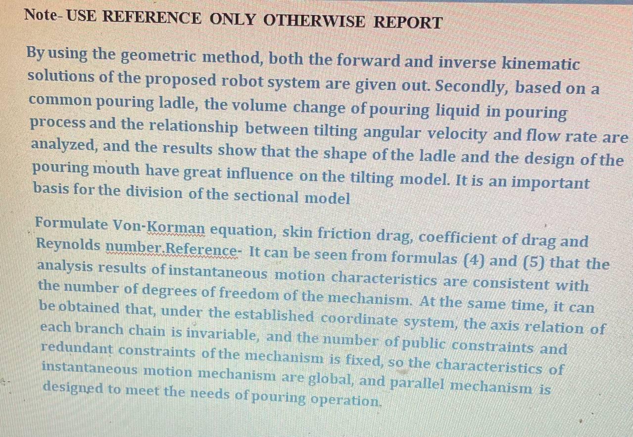 Solved Note- USE REFERENCE ONLY OTHERWISE REPORT By using | Chegg.com