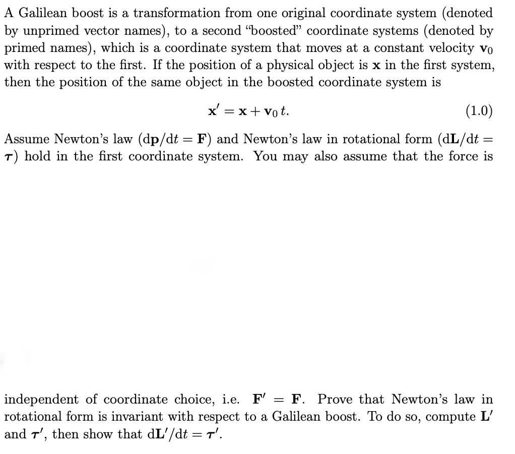Solved A Galilean boost is a transformation from one | Chegg.com