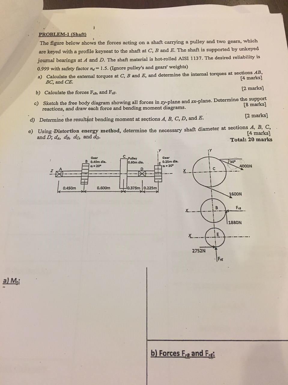 Solved PROBLEM-1 (Shaft) The figure below shows the forces | Chegg.com