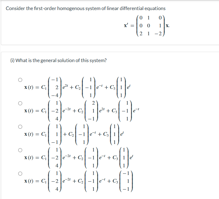 Solved Consider the first-order homogenous system of linear | Chegg.com