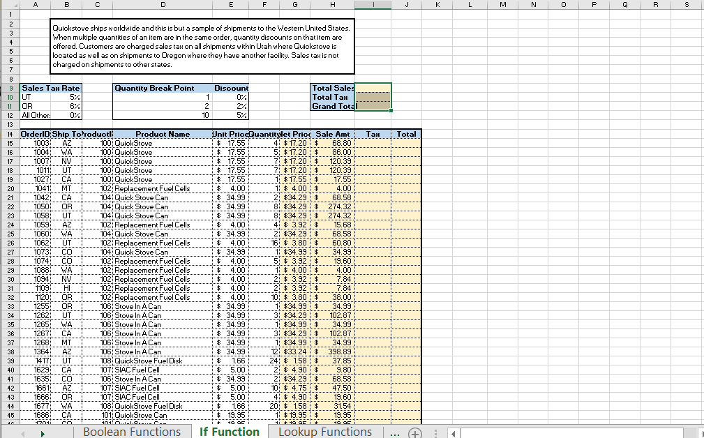 Solved Use an IF function in Cell I15 to calculate the Tax. | Chegg.com