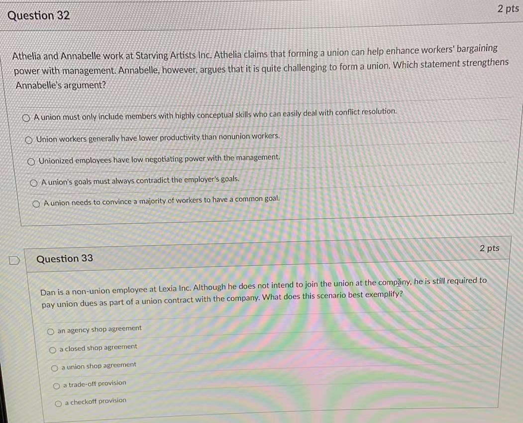 Solved 2 pts Question 32 Athelia and Annabelle work at | Chegg.com