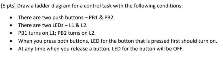Solved [5 pts] Draw a ladder diagram for a control task with | Chegg.com