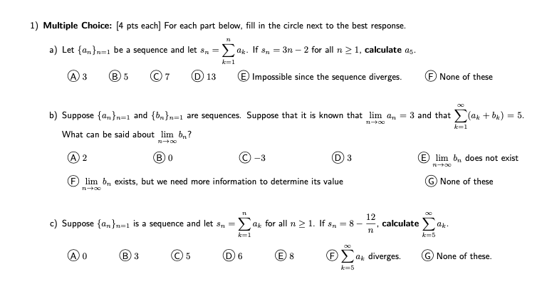 Solved 1) Multiple Choice: [4 pts each] For each part below, | Chegg.com