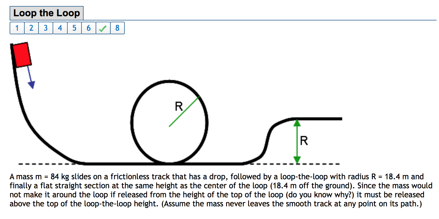 Solved Loop the Loop 1 2 3 4 5 68 () R A mass m = 84 kg | Chegg.com