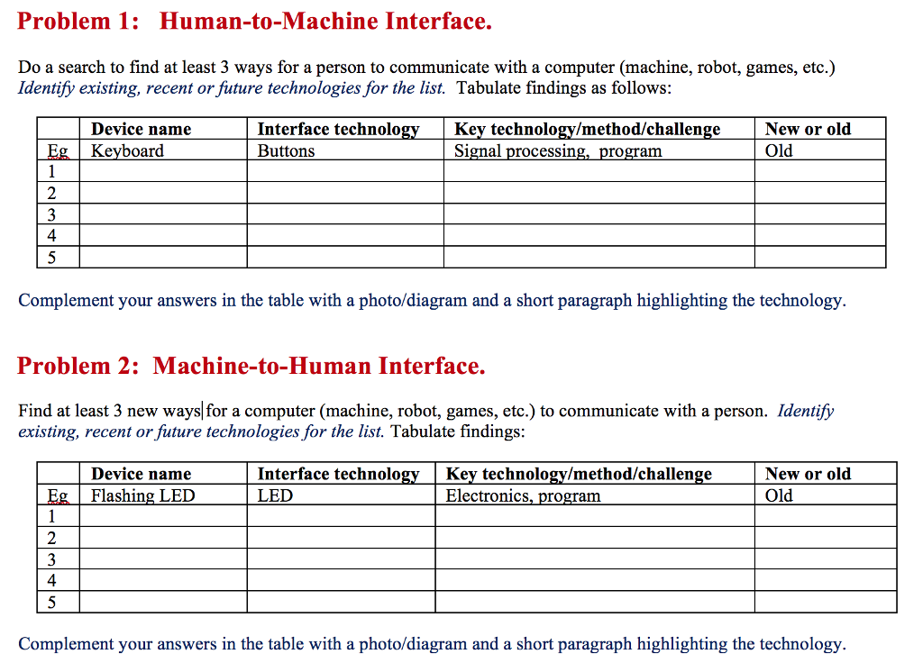 Solved Problem 1: Human-to-Machine Interface. Do a search to | Chegg.com