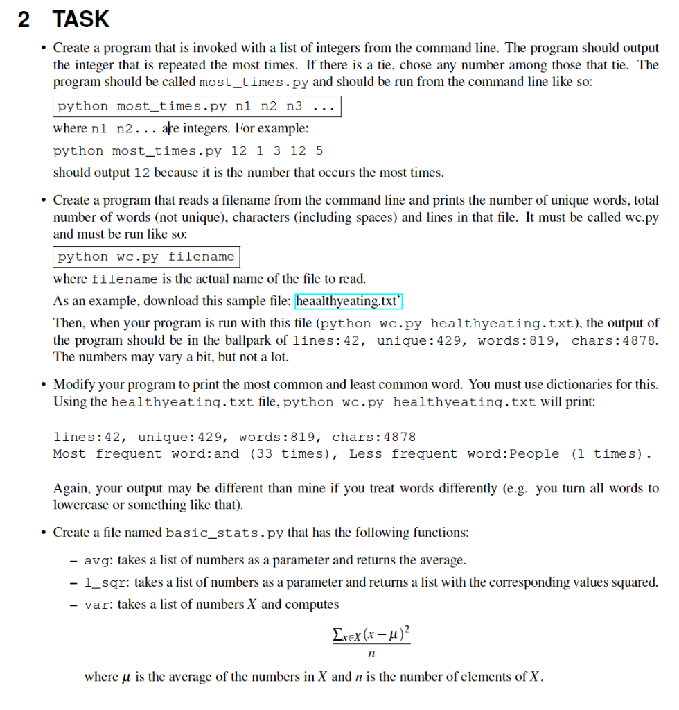 Solved 2 TASK • Create a program that is invoked with a list | Chegg.com