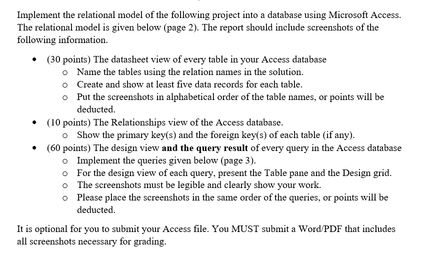 Solved Implement the relational model of the following | Chegg.com