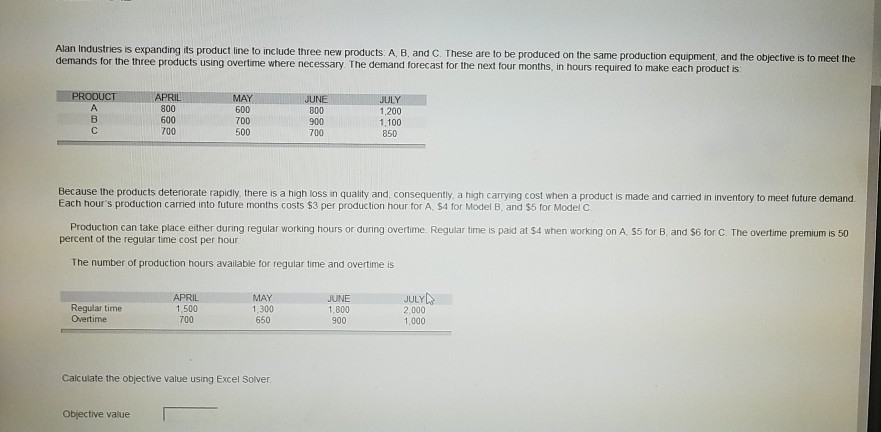 Solved Alan Industries is expanding its product line to | Chegg.com