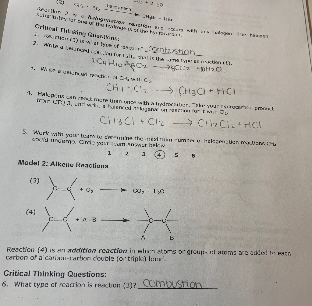 Solved 22 H20 (2) CH4 Br2 heat or light CH3Br HBr Reaction 2 | Chegg.com