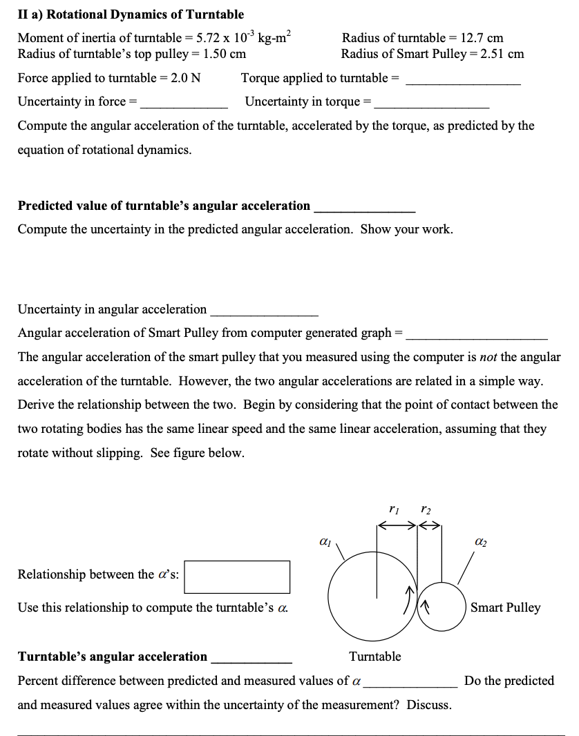 Solved II a) Rotational Dynamics of Turntable Moment of | Chegg.com