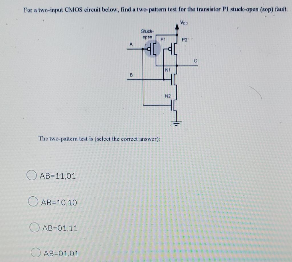 Solved For a two-input CMOS circuit below, find a | Chegg.com