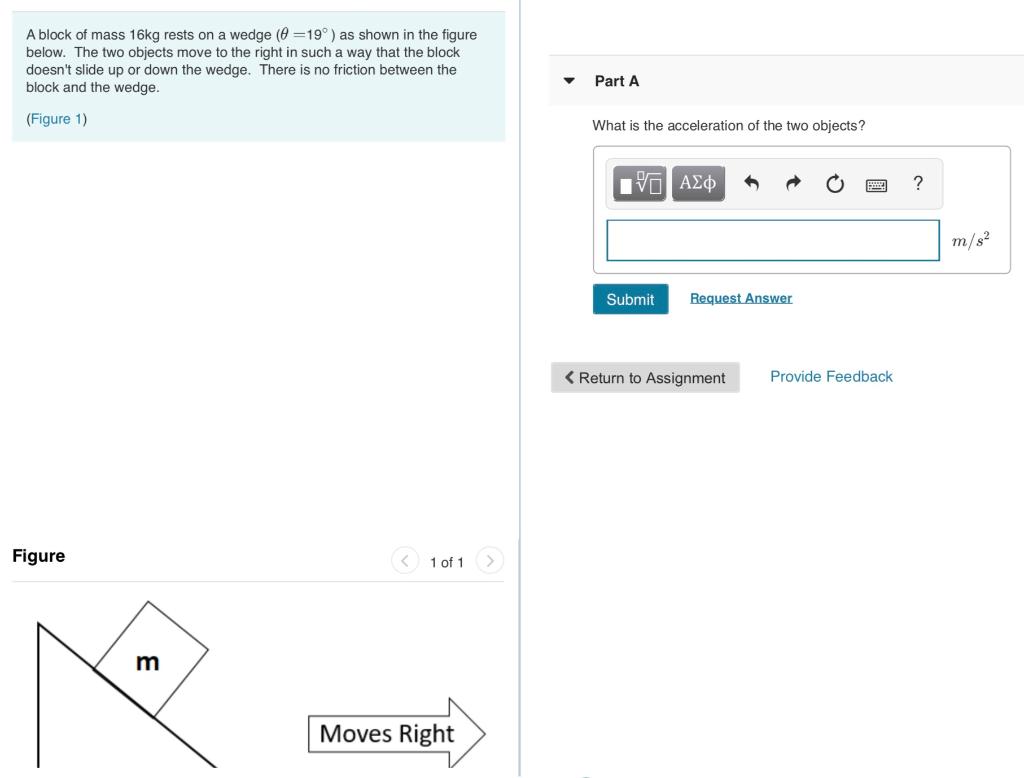 Solved A block of mass 16kg rests on a wedge (@=19°) as | Chegg.com
