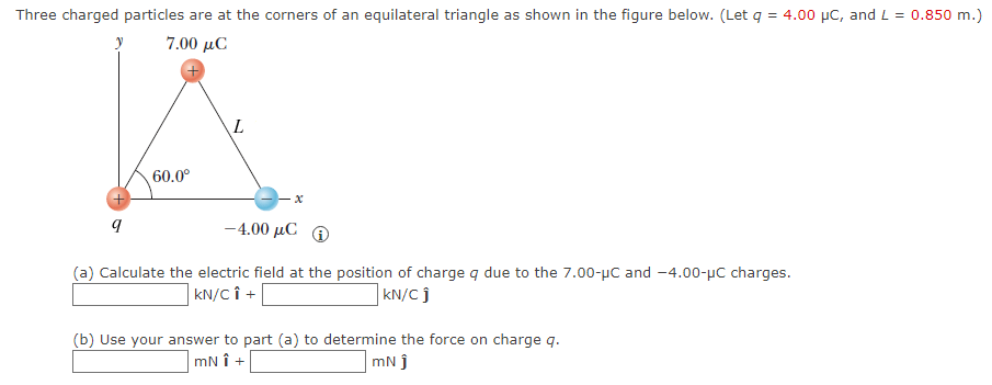 Solved Three charged particles are at the corners of an | Chegg.com