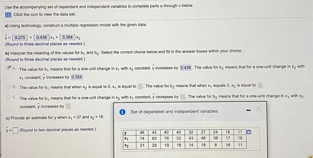 Solved Use the accompanying set of dependent and independent | Chegg.com