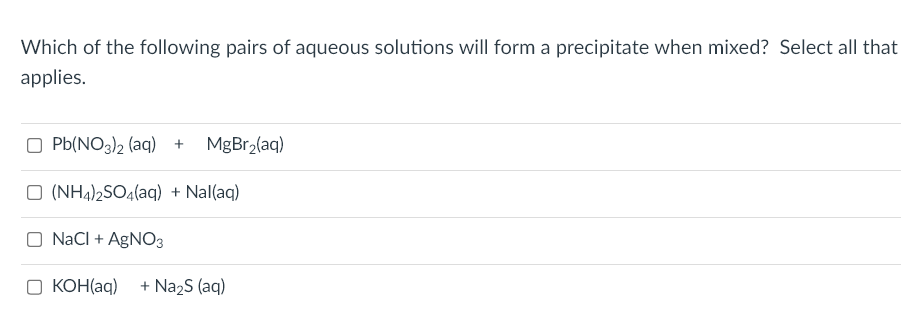 Solved Which of the following pairs of aqueous solutions | Chegg.com