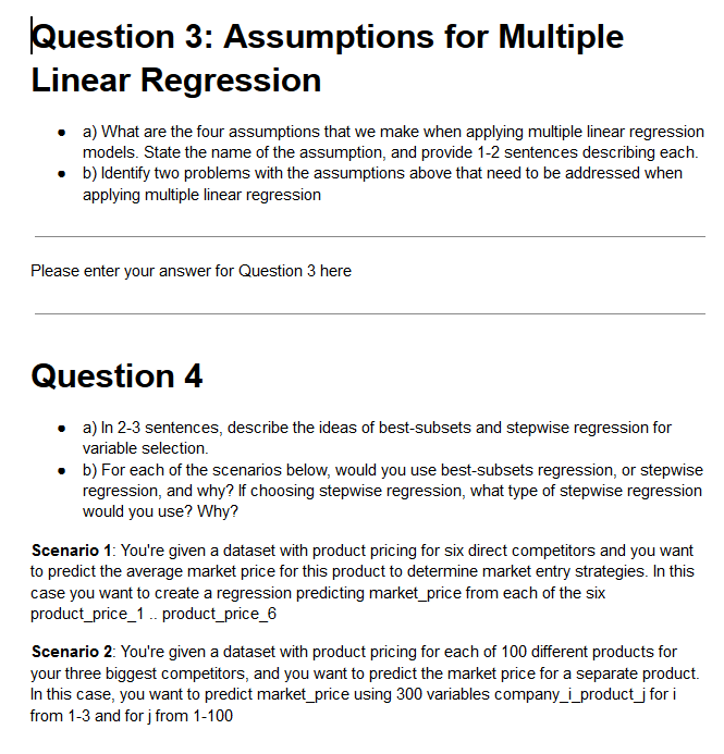 Solved Question 3: Assumptions for Multiple Linear | Chegg.com