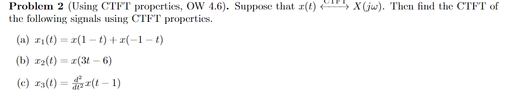 Solved X (jw). Then find the CTFT of Problem 2 (Using CTFT | Chegg.com