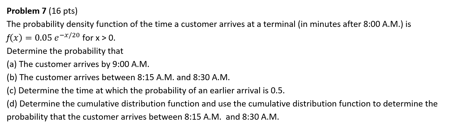 Solved Problem 7 (16 ﻿pts)The probability density function | Chegg.com