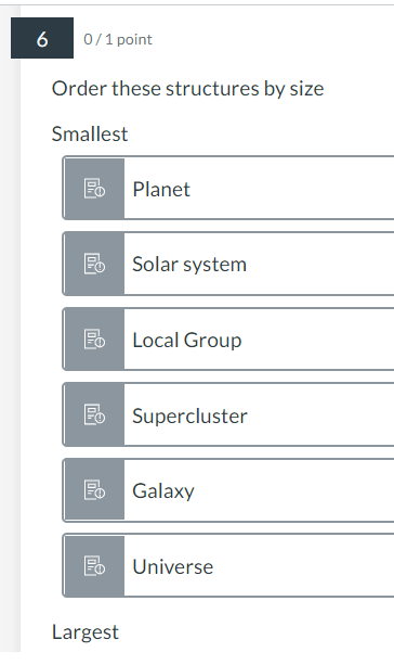 Solved 6 0/1 point Order these structures by size Smallest | Chegg.com