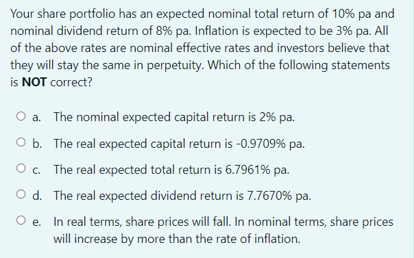 Solved Your share portfolio has an expected nominal total | Chegg.com