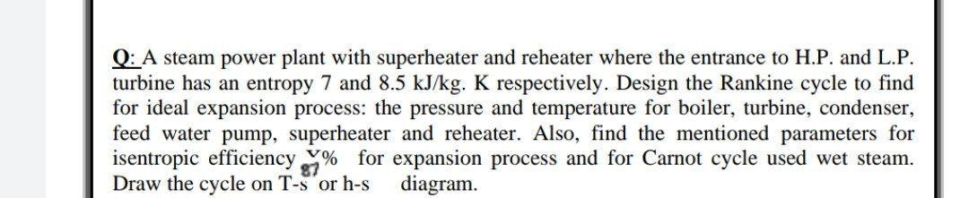 Solved Q: A steam power plant with superheater and reheater | Chegg.com