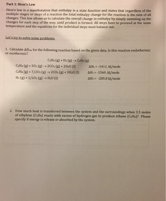 Solved Hess's law is a manifestation that enthalpy is a | Chegg.com