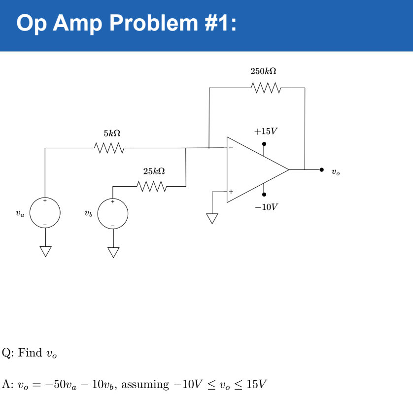 Solved Op ﻿Amp Problem #1:Q: Find voA: vo=-50va-10vb, | Chegg.com