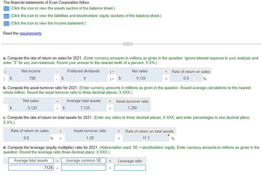Solved The financial statements of Evan Corporation follow: | Chegg.com