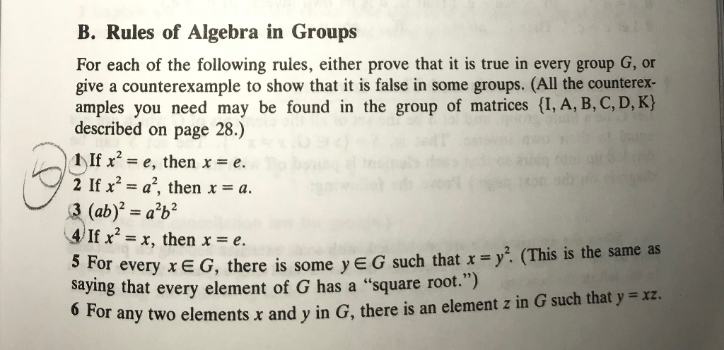 Solved B. Rules of Algebra in Groups For each of the | Chegg.com